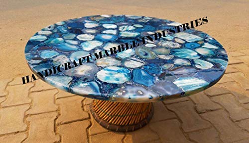 36" Inch Blue Agate Round Coffee Table, Agate Dinning Table, Stone Coffee Table, Agate Table Top, Agate Coffee Table, Agate Side Table Home Decor