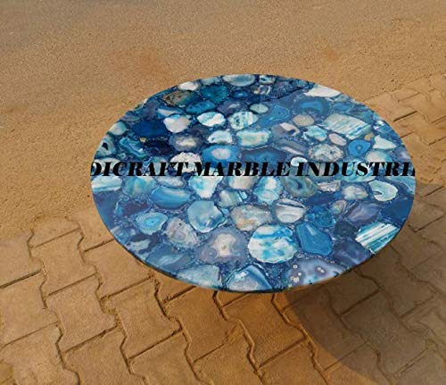 36" Inch Blue Agate Round Coffee Table, Agate Dinning Table, Stone Coffee Table, Agate Table Top, Agate Coffee Table, Agate Side Table Home Decor