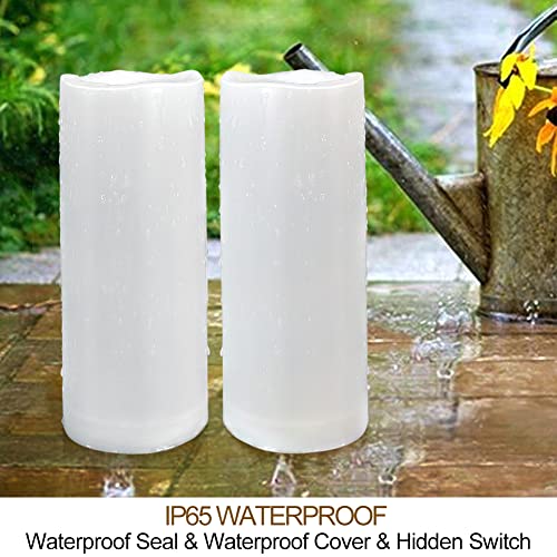 HOME MOST Pack of 2 White LED Candles Outdoor 3x8 - Unscented IP65 Waterproof Battery Powered Flameless LED Pillar Candles with Remote and Timer - Battery Operated Flameless Candles Flickering