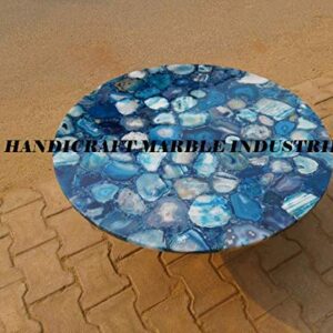 30" Inch Blue Agate Round Coffee Table, Agate Table, Stone Coffee Table, Agate Table Top, Agate Coffee Table, Agate Side Table Home Decor