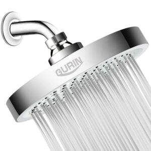 gurin shower head high pressure rain, luxury bathroom showerhead with chrome plated finish, adjustable angles, anti-clogging silicone nozzles (california 1.8 gpm)