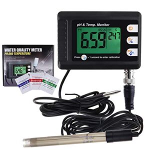 2 in 1 temperature ph monitor meter tester sensor test kit 0~14 ph automatic calibration bnc electrode probe for hydroponic ph aquarium meter water lab food drinking water ph of saltwater/seawater