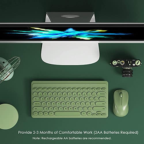 Fashion Wireless Keyboard and Mouse Combo, USB Cordless Cute Round Key Smart Power-Saving Ultra Slim Combo for Laptop, PC, Computer and Desktop (Crocodile Green)