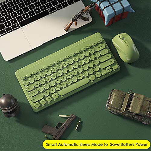 Fashion Wireless Keyboard and Mouse Combo, USB Cordless Cute Round Key Smart Power-Saving Ultra Slim Combo for Laptop, PC, Computer and Desktop (Crocodile Green)