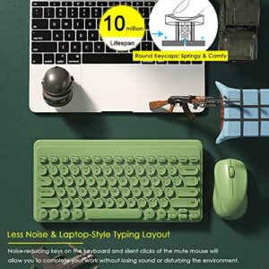 Fashion Wireless Keyboard and Mouse Combo, USB Cordless Cute Round Key Smart Power-Saving Ultra Slim Combo for Laptop, PC, Computer and Desktop (Crocodile Green)