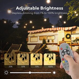 HBN 50ft Outdoor String Lights RGBW Remote Control Outdoor String Lights Multicolor, with 27 LED G40 Bulbs (2 Spare) Shatterproof & Dimmable, IP44 Waterproof & Extendable, Remote Included, 80 Lumens