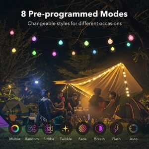 HBN 50ft Outdoor String Lights RGBW Remote Control Outdoor String Lights Multicolor, with 27 LED G40 Bulbs (2 Spare) Shatterproof & Dimmable, IP44 Waterproof & Extendable, Remote Included, 80 Lumens