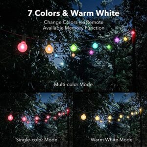 HBN 50ft Outdoor String Lights RGBW Remote Control Outdoor String Lights Multicolor, with 27 LED G40 Bulbs (2 Spare) Shatterproof & Dimmable, IP44 Waterproof & Extendable, Remote Included, 80 Lumens