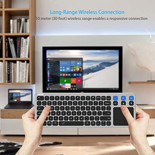 Arteck Universal 2.4G Wireless and Bluetooth Touch TV Keyboard Multi-Device with Easy Media Control and Build-in Touchpad Keyboard for Smart TV, TV Box, TV-Connected Computer, Mac, HTPC