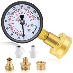 water pressure gauge kit,universal water pressure test gauge with lead-free brass hose fittings,3/4" female coupler plus 5 adapters to test in multiple systems,0-200 psi hydraulic pressure tester