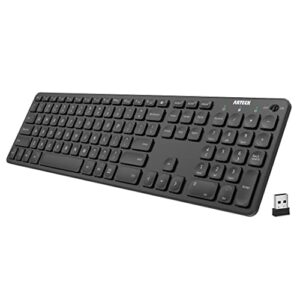 arteck 2.4g wireless keyboard ultra slim full size keyboard with numeric keypad and media hotkey for computer/desktop/pc/laptop/surface/smart tv and windows 10/8/ 7 built-in rechargeable battery