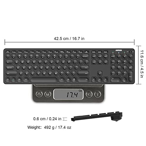 Arteck 2.4G Wireless Keyboard Ultra Slim Full Size Keyboard with Numeric Keypad and Media Hotkey for Computer/Desktop/PC/Laptop/Surface/Smart TV and Windows 10/8/ 7 Built-in Rechargeable Battery