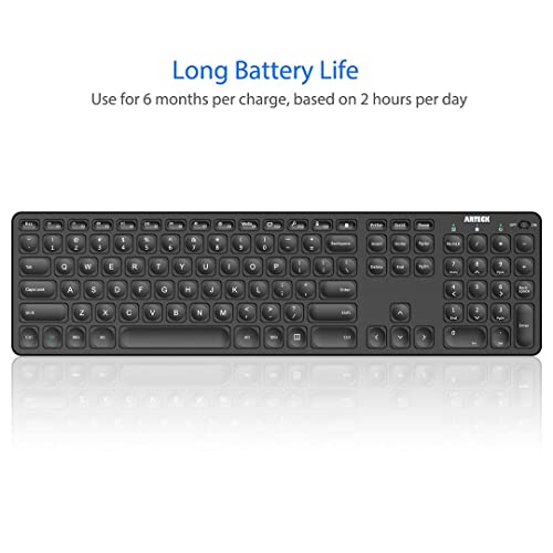 Arteck 2.4G Wireless Keyboard Ultra Slim Full Size Keyboard with Numeric Keypad and Media Hotkey for Computer/Desktop/PC/Laptop/Surface/Smart TV and Windows 10/8/ 7 Built-in Rechargeable Battery