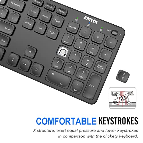 Arteck 2.4G Wireless Keyboard Ultra Slim Full Size Keyboard with Numeric Keypad and Media Hotkey for Computer/Desktop/PC/Laptop/Surface/Smart TV and Windows 10/8/ 7 Built-in Rechargeable Battery