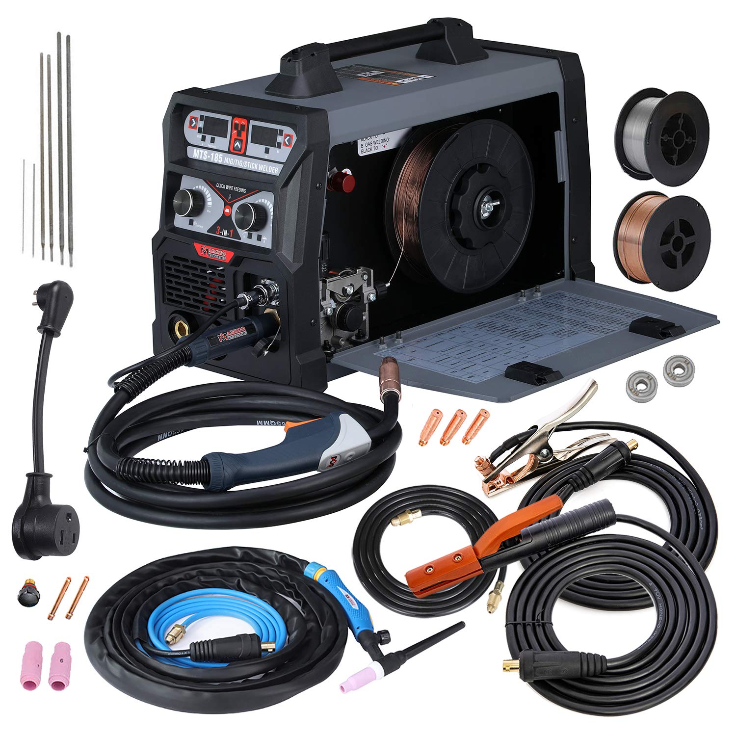 AmicoPower MTS-185,Professional 185-Amp MIG/TIG/Stick Arc 3-in-1 Combo Welder,Can weld all metals,Spool gun weld aluminum.