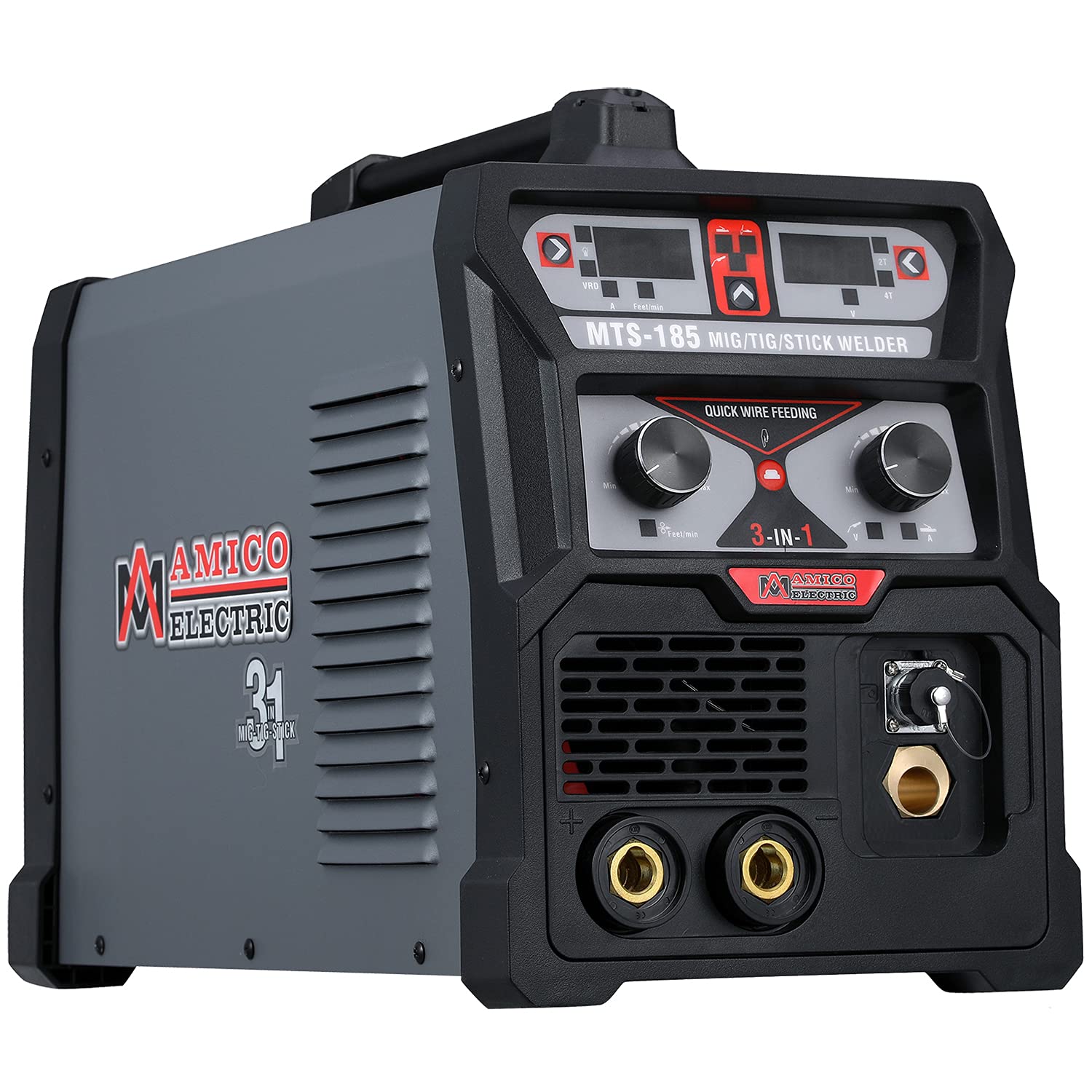 AmicoPower MTS-185,Professional 185-Amp MIG/TIG/Stick Arc 3-in-1 Combo Welder,Can weld all metals,Spool gun weld aluminum.