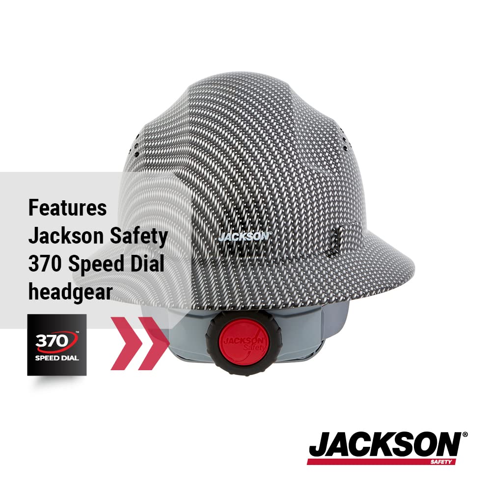 Jackson Safety Blockhead Fiberglass Full Brim Hard Hat - 4-Point Ratchet Suspension w/Jackson 370 Speed Dial Headgear - Carbon Fiber Pattern, Large