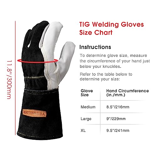 YESWELDER Premium Goatskin TIG Welding Gloves | Top Grain Leather | High Dexterity |True - Fit-XL