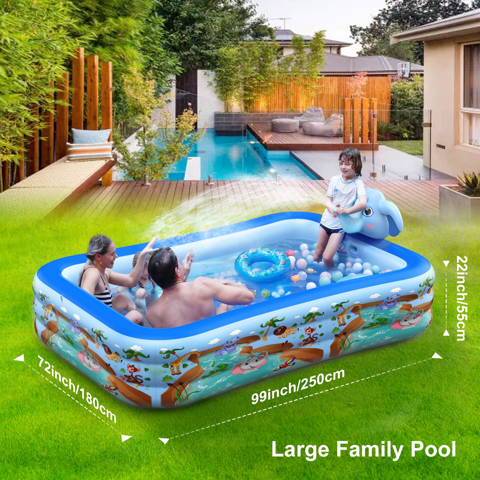 Hamdol Inflatable Swimming Pool with Sprinkler, Kiddie Pool 99" X 72" X 22" Family Full-Sized Inflatable Pool, Blow Up Lounge Pools Above Ground Pool for Kids, Adult, Age 3+, Outdoor, Garden, Party