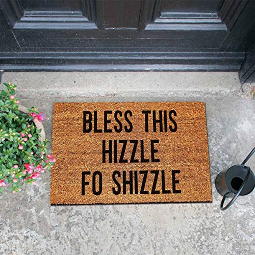 FAGGMY Funny Coir Doormat Bless This Hizzle Fo Shizzle Front Door Mat Entryway Outdoor Mat with Heavy Duty Front Porch Welcome Mats Easy to Clean Entry Brown Mat with Black Font 23.7 x 15.7 inch