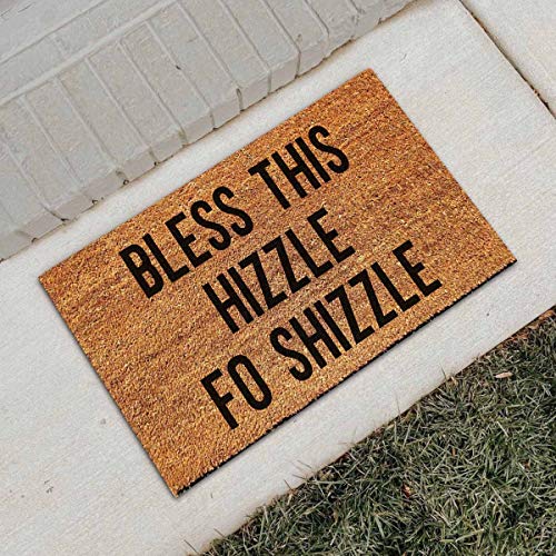 FAGGMY Funny Coir Doormat Bless This Hizzle Fo Shizzle Front Door Mat Entryway Outdoor Mat with Heavy Duty Front Porch Welcome Mats Easy to Clean Entry Brown Mat with Black Font 23.7 x 15.7 inch