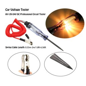 TuNan 6V-12V-24V DC Car Circuit Tester Light, Professional Auto Voltage Continuity Test, Automotive Electrical Volt Test Light/Long Probe for Wire/Fuse/Socket and More - Red