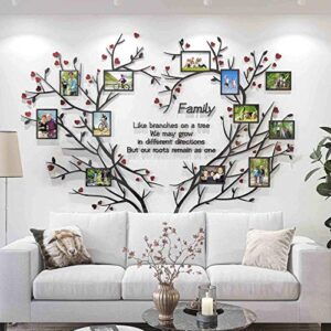 decorsmart love family tree wall decor picture frame collage removable 3d diy acrylic wall stickers for living room with red heart and quote family like branches on a tree