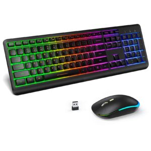 wireless keyboard and mouse combo backlit , seenda rechargeable full-size illuminated wireless keyboard and mouse set, 2.4ghz silent keyboard and mouse for computer, laptops, windows, gaming, black