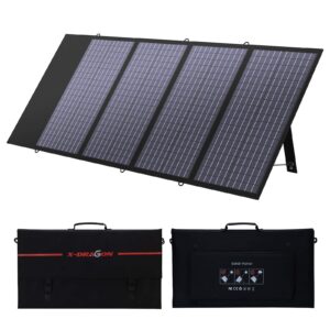 x-dragon 140w foldable polycrystalline solar panel portable charger with parallel port, with mc-4 for compatible with most portable power station, laptop, cellphone and tablet black