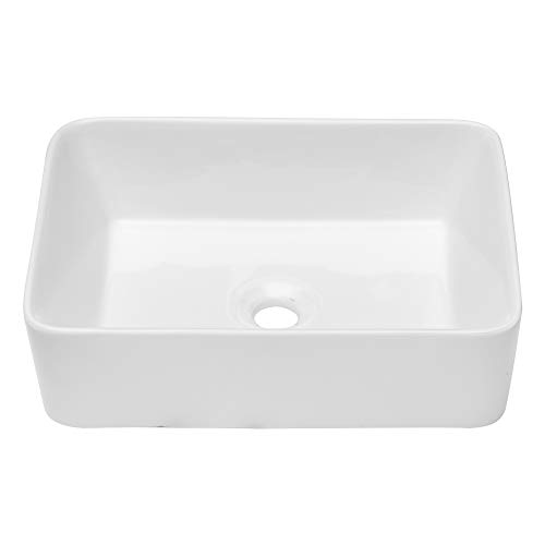 Vessel Sink Rectangular, Dcolora 19" x 15" Bathroom Vessel Sink White Ceramic Porcelain Rectangle Bathroom Vessel Sink Above Counter Vanity Bath Sink Basin