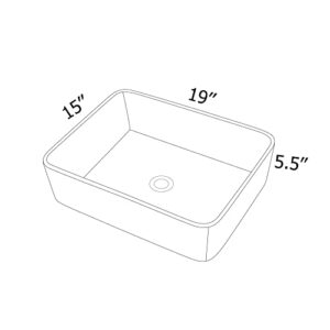 Vessel Sink Rectangular, Dcolora 19" x 15" Bathroom Vessel Sink White Ceramic Porcelain Rectangle Bathroom Vessel Sink Above Counter Vanity Bath Sink Basin