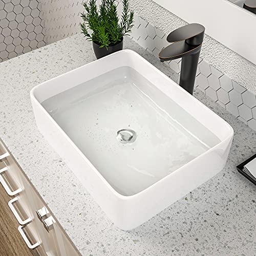 Vessel Sink Rectangular, Dcolora 19" x 15" Bathroom Vessel Sink White Ceramic Porcelain Rectangle Bathroom Vessel Sink Above Counter Vanity Bath Sink Basin