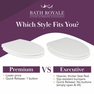 Soft Close Toilet Seat Round with Lid BR500-00 White, Comfortable, Durable, Sturdy, Stain-Resistant and Easy to Clean, Fits All Toilet Brands, Executive Series by Bath Royale