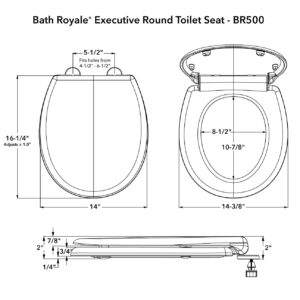 Soft Close Toilet Seat Round with Lid BR500-00 White, Comfortable, Durable, Sturdy, Stain-Resistant and Easy to Clean, Fits All Toilet Brands, Executive Series by Bath Royale