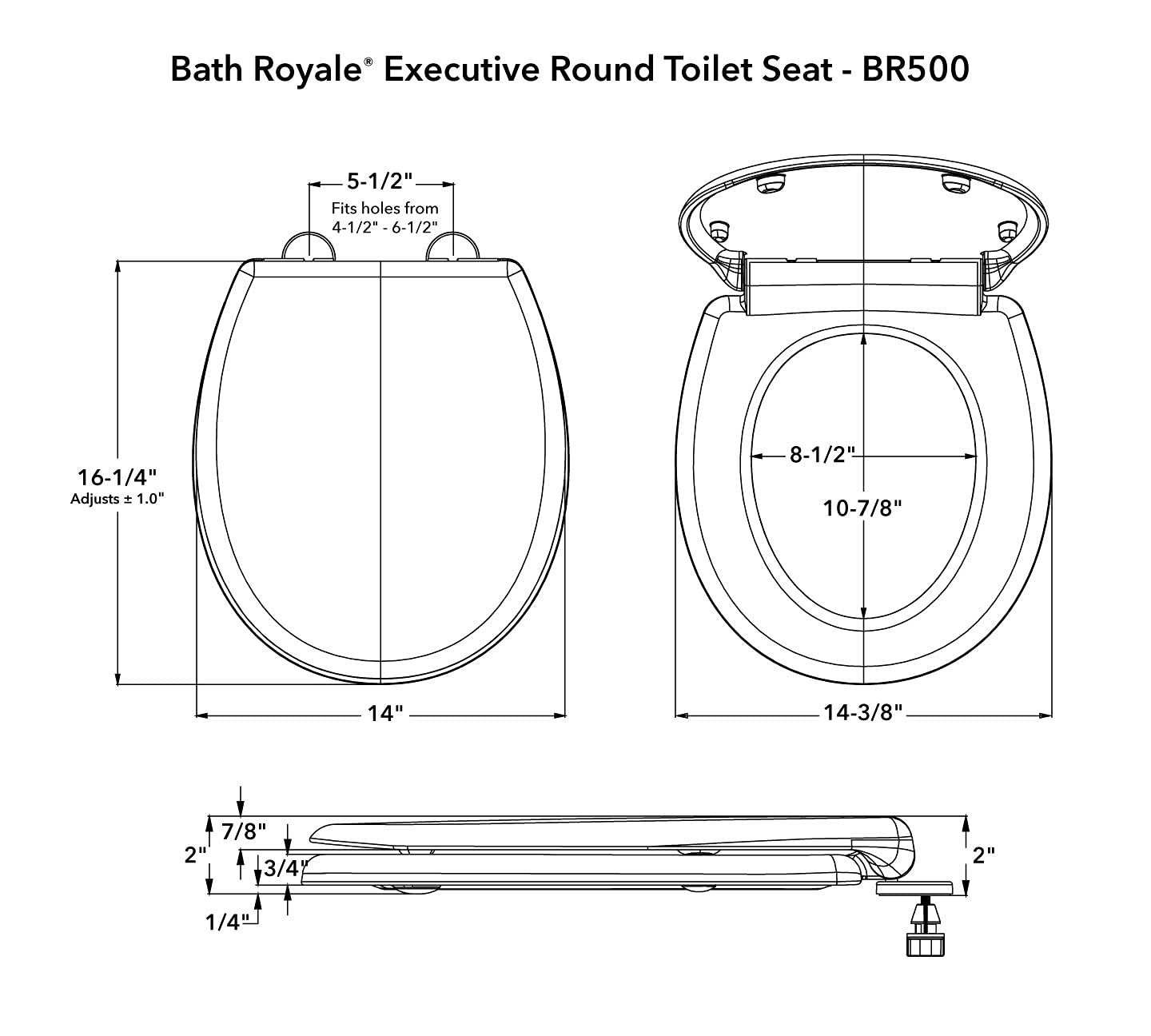 Soft Close Toilet Seat Round with Lid BR500-00 White, Comfortable, Durable, Sturdy, Stain-Resistant and Easy to Clean, Fits All Toilet Brands, Executive Series by Bath Royale