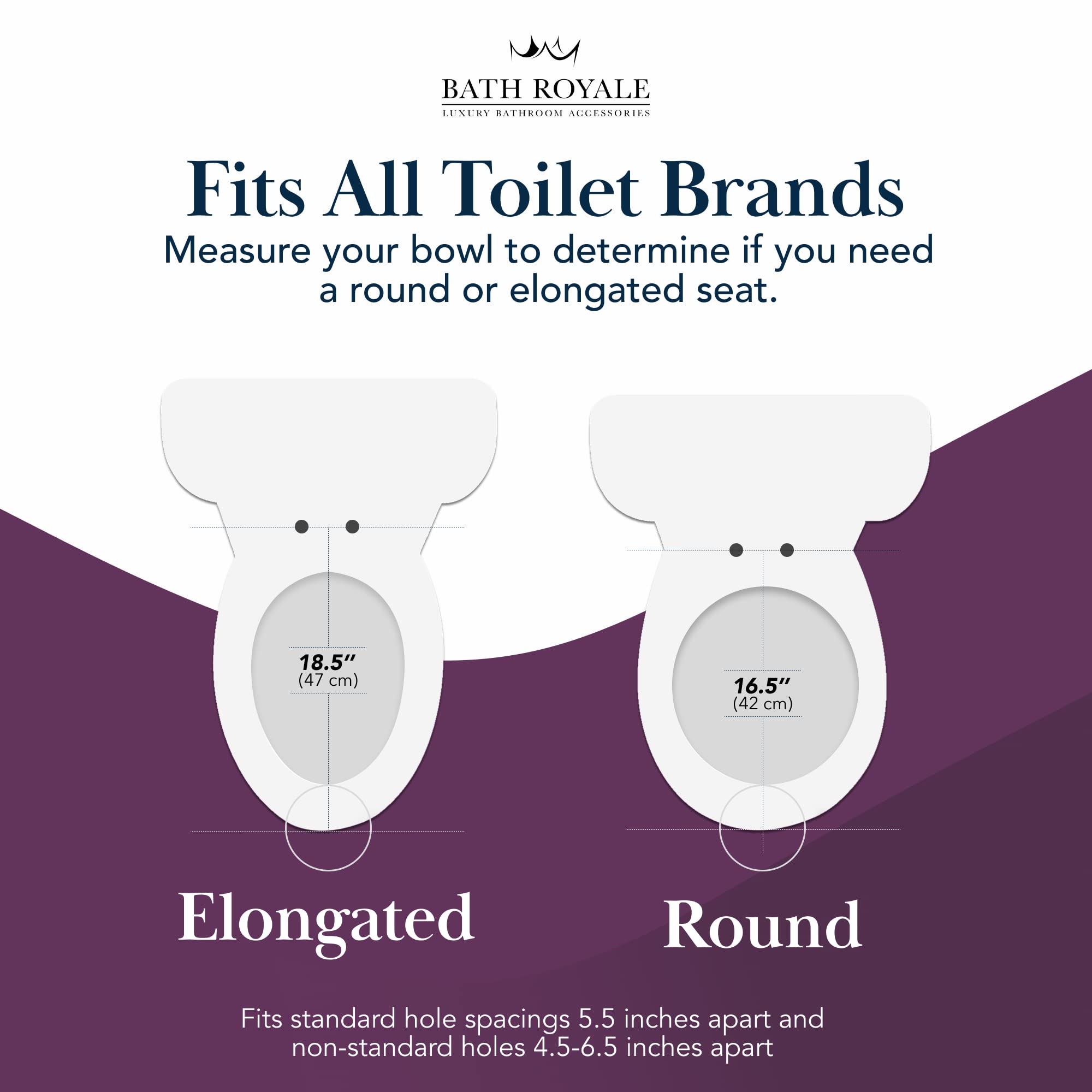 Soft Close Toilet Seat Round with Lid BR500-00 White, Comfortable, Durable, Sturdy, Stain-Resistant and Easy to Clean, Fits All Toilet Brands, Executive Series by Bath Royale