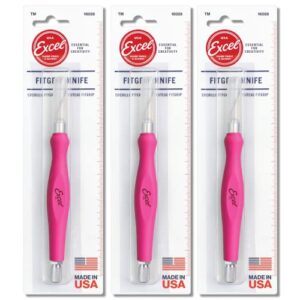 excel blades fit grip knife, ultra sharp knife with carbon steel angled edge blade & contoured rubberized grip, made in the usa, light duty cutting tool for precision cutting & trimming, pink, 3 pack