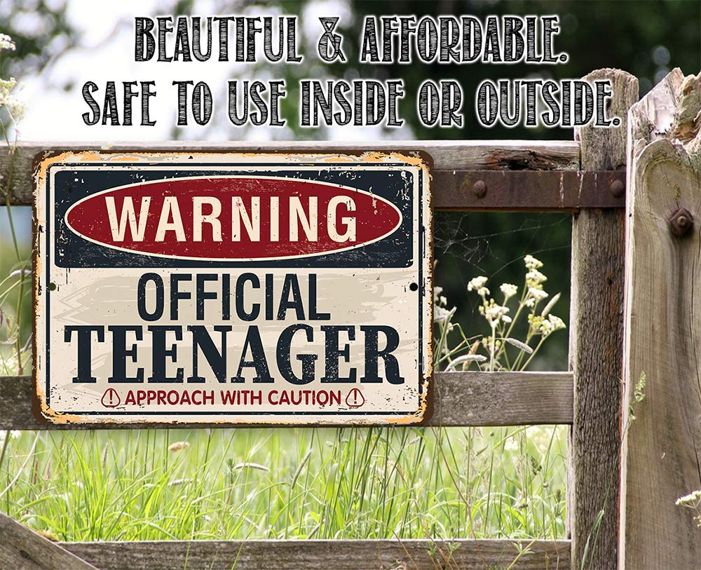 Metal Sign - Warning Official Teenager - Durable Metal Sign - Use Indoor/Outdoor - Funny Teen's Bedroom Decor and Birthday Gift Under $20 (8" x 12")