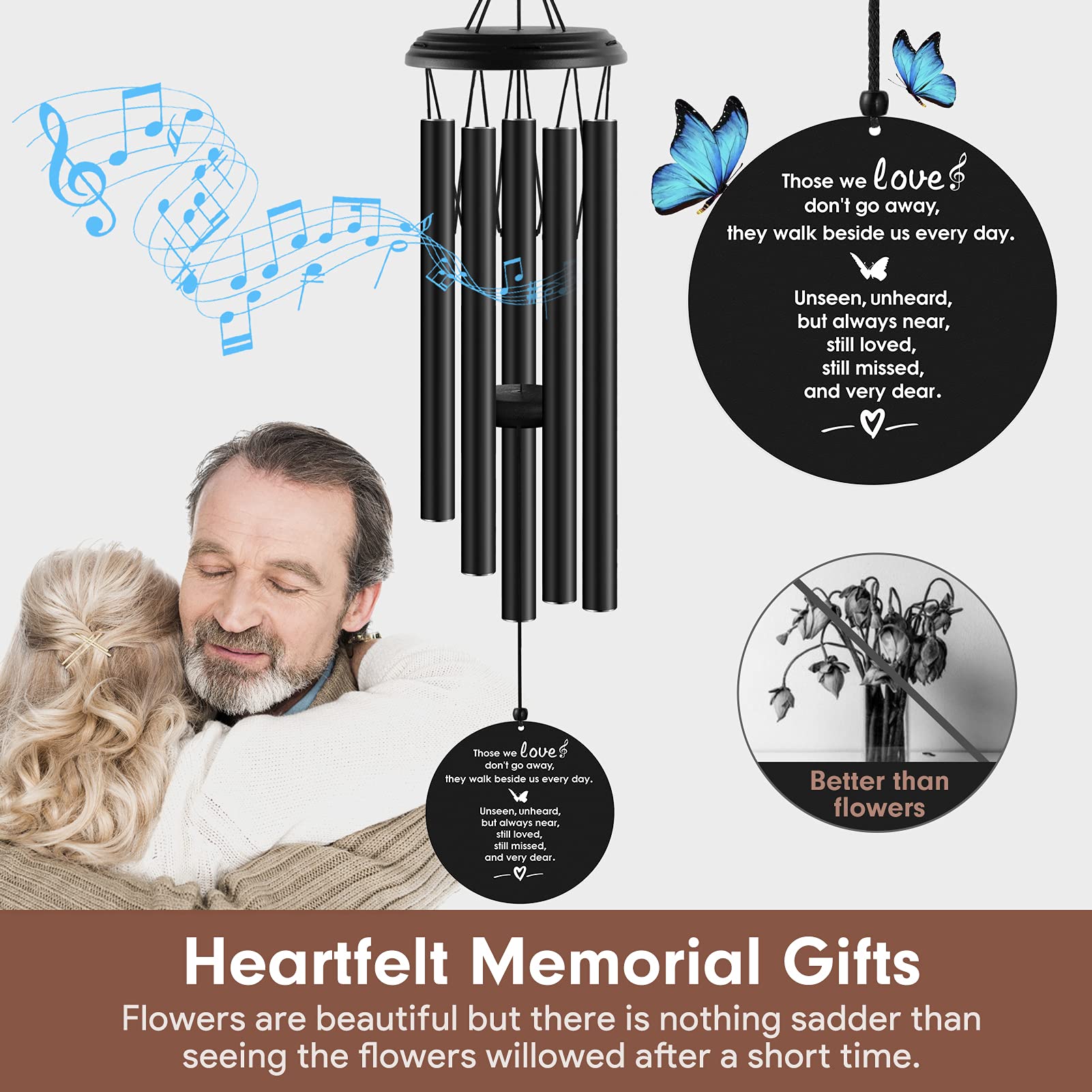 YOUNTASY Wind Chimes for Loss of Loved One Prime, Windchimes in Memory of a Loved One, Father Mother Bereavement/Sympathy/Memorial Gifts for Remembrance, 35in