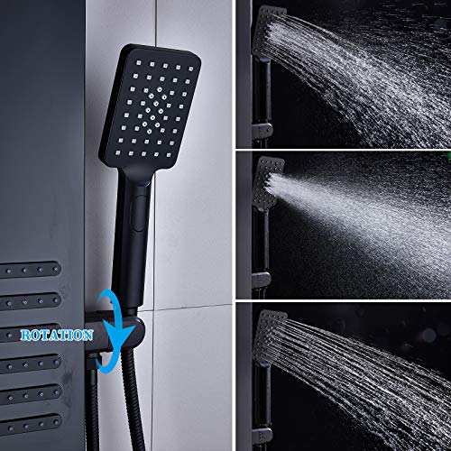 ELLO&ALLO Stainless Steel Shower Panel Tower System, Rainfall Head Rain Massage System with LED Body Jets, Black