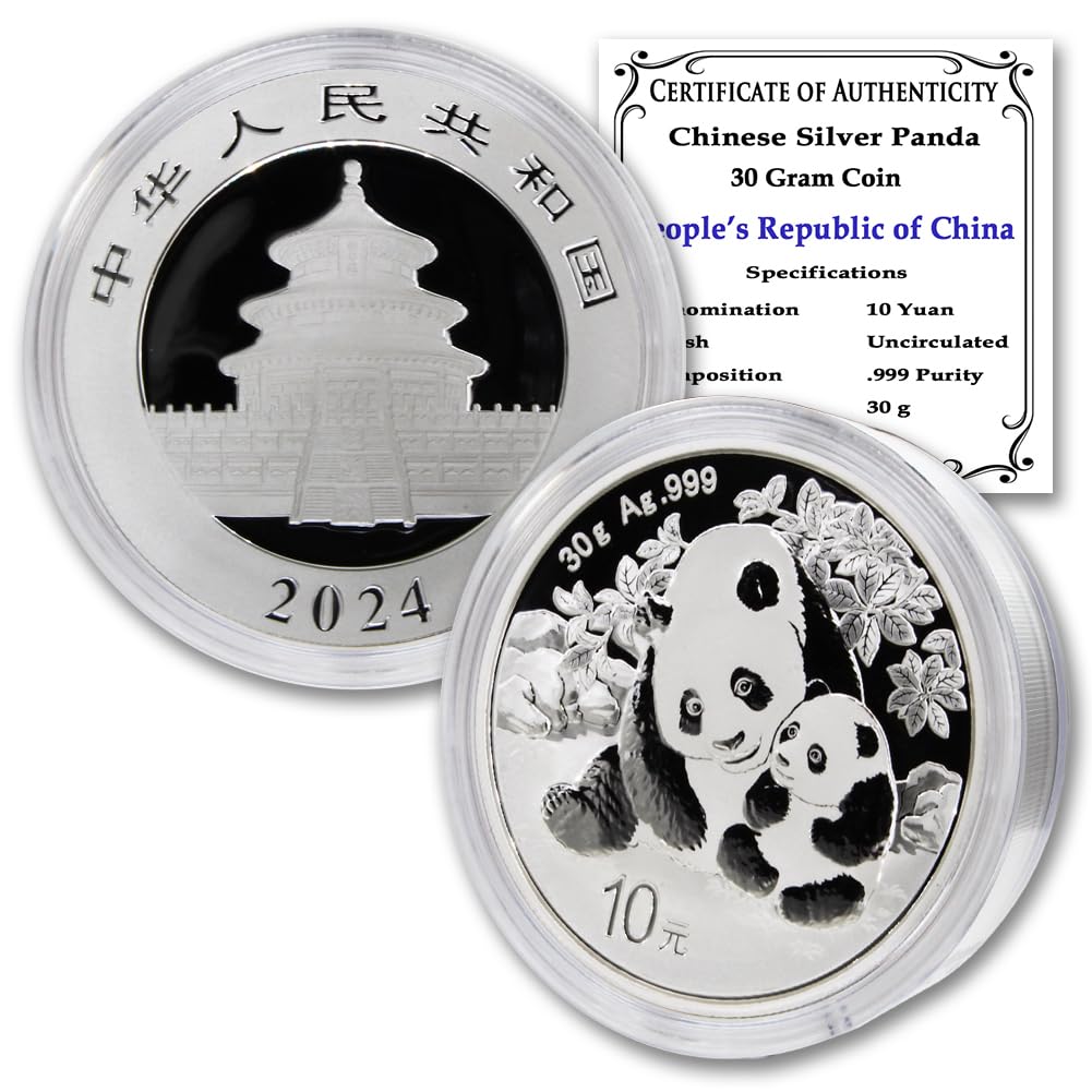 2024 30 Gram Silver Chinese Panda Coin Brilliant Uncirculated with Certificate of Authenticity 10¥ BU