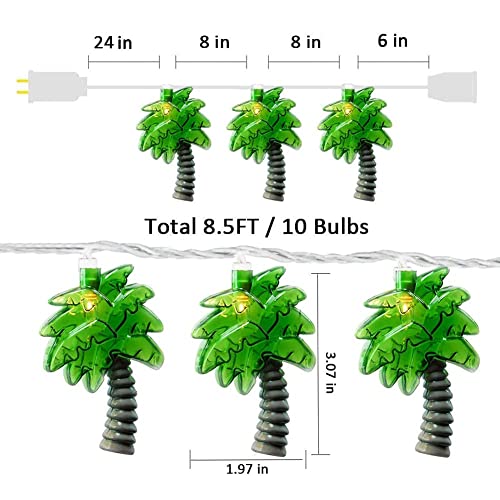 8.5Ft Palm Tree String Lights Outdoor, Waterproof Patio Palm Tree Lights String with 10 Mini Incandescent Lights, Summer Beach Theme String Lights for Indoor Bedroom Christmas Party Decor, White Wire