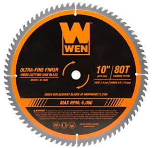 wen bl1080 10-inch 80-tooth carbide-tipped ultra-fine finish professional woodworking saw blade for miter saws and table saws