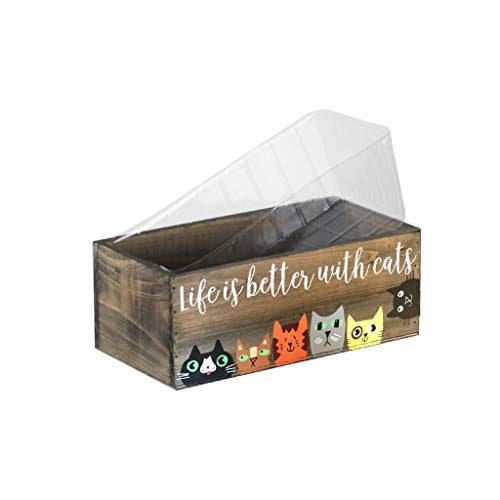 Cat Planter, Life is Better With Cats Wood Planter Box, Cat Mom, Catnip, Cat Lover Gift (Natural Brown Wood)