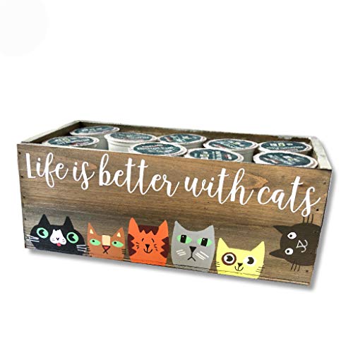 Cat Planter, Life is Better With Cats Wood Planter Box, Cat Mom, Catnip, Cat Lover Gift (Natural Brown Wood)