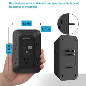 USB Wall Charger Surge Protector - Addtam 5 Outlet Extender with 4 USB Charging Ports (1 USB C, 4.5A Total), 3-Sided 1800J Power Strip Multi Plug Outlets Adapter Widely Spaced, White & Black