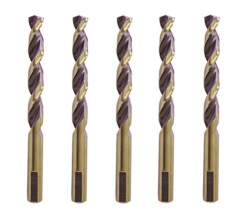 Hss Drill Bit Set 13/32 in. Jobber Twist Parabolic Flute Golden/Black 3-Flat Shank Drill Steel Metal-5Pcs