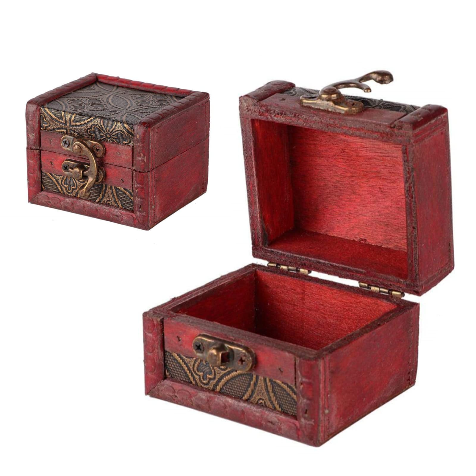 Wood Storage Box Mini Antique Jewelry Box Small Box Chinese Retro Nostalgic Wooden Multifunctional Desktop Storage Box Beautiful and Practical Convenient Storage of Jewelry and Makeup Tools(red)