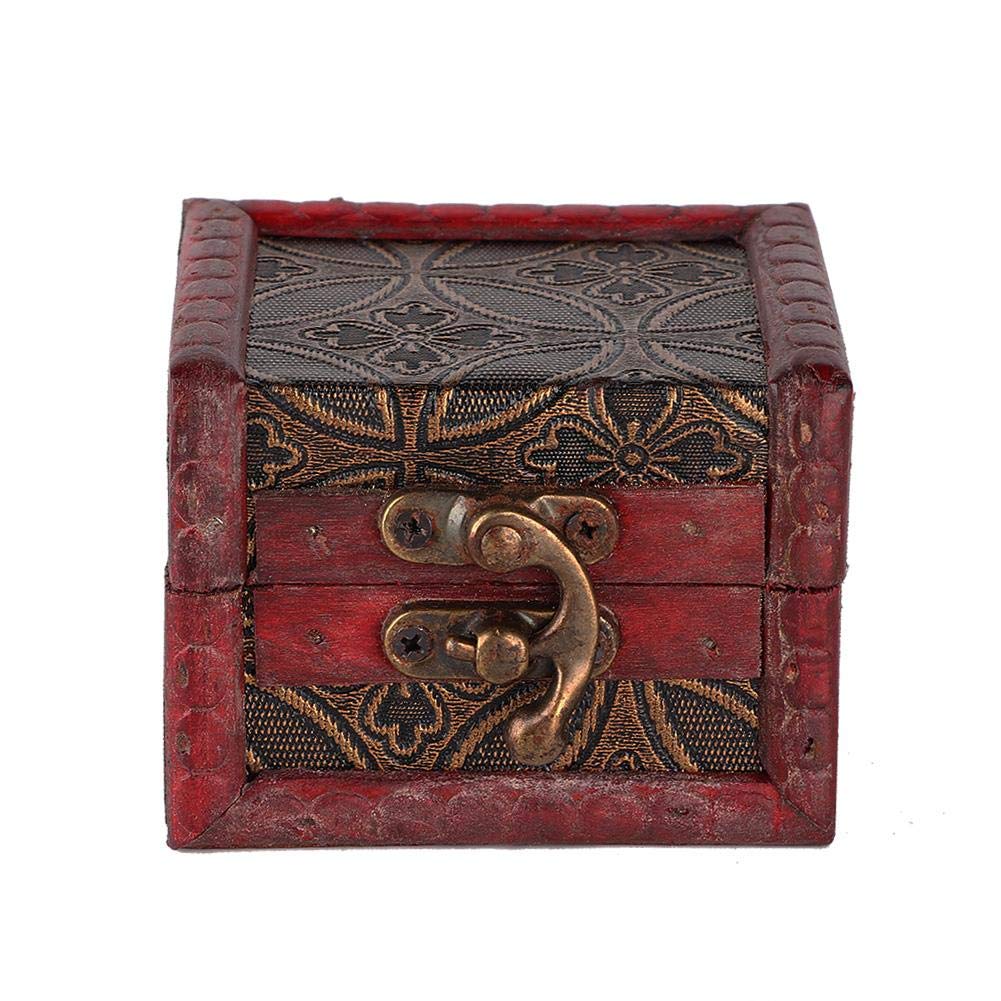 Wood Storage Box Mini Antique Jewelry Box Small Box Chinese Retro Nostalgic Wooden Multifunctional Desktop Storage Box Beautiful and Practical Convenient Storage of Jewelry and Makeup Tools(red)