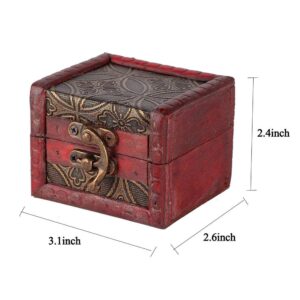 Wood Storage Box Mini Antique Jewelry Box Small Box Chinese Retro Nostalgic Wooden Multifunctional Desktop Storage Box Beautiful and Practical Convenient Storage of Jewelry and Makeup Tools(red)